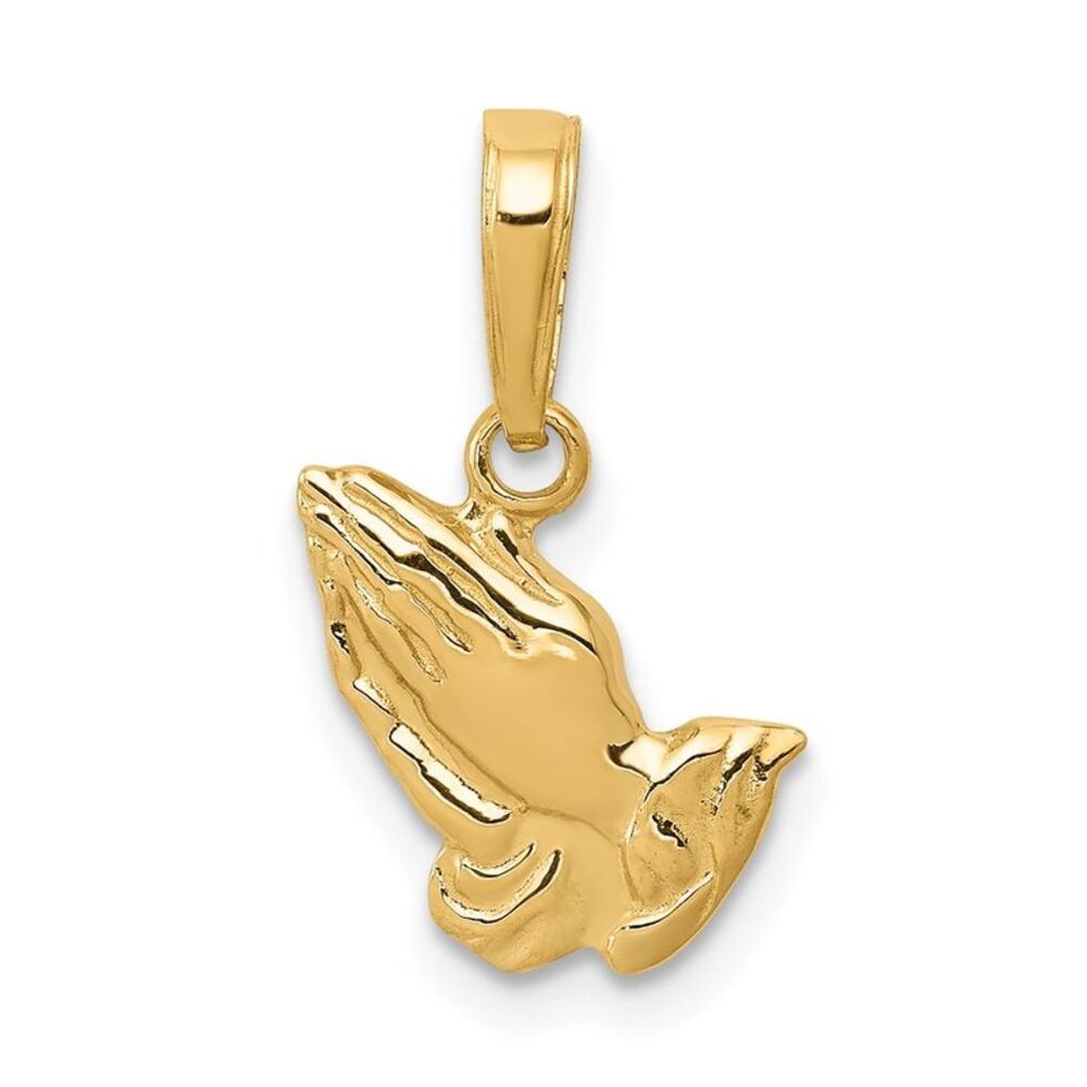 14k Yellow Gold Praying Hands Pendant - Gem